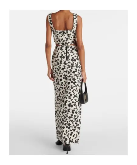 AREA Dalmatian Front-slit Denim Maxi Skirt