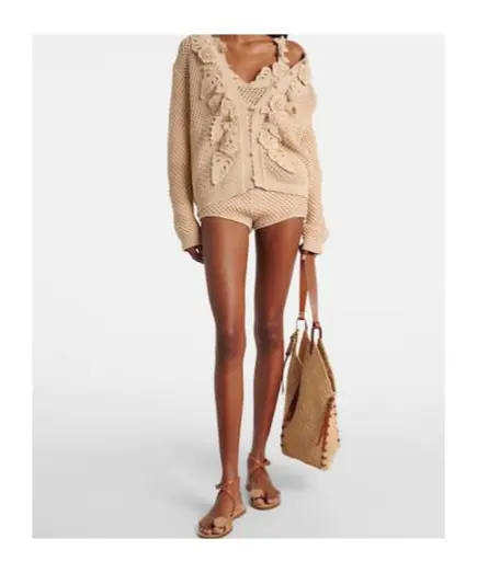 Elie Saab Crochet Floral Appliqué Cotton-blend Top - Nude