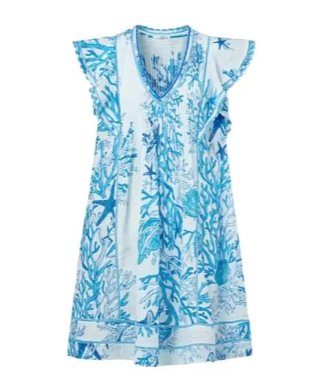 Poupette St Barth Camelia Printed Cotton Minidress - Blue