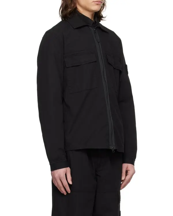 Stone Island Compass-appliqué Zip-up Shirt