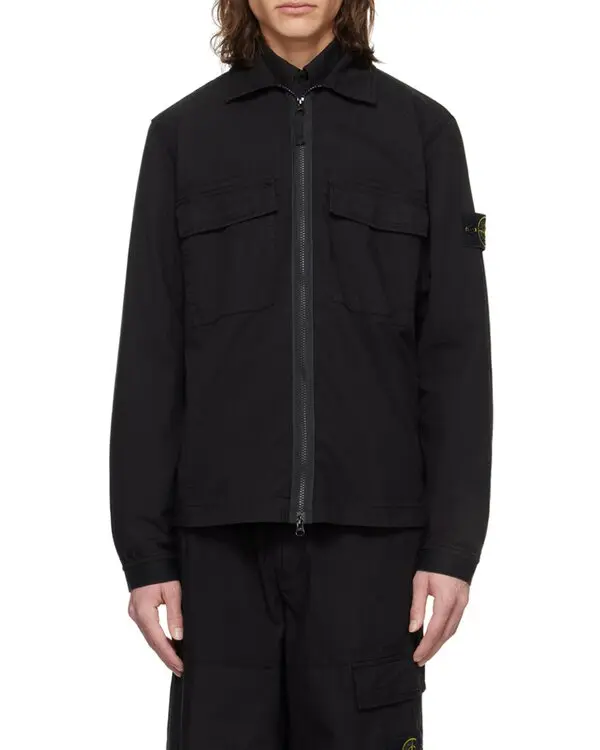 Stone Island Compass-appliqué Zip-up Shirt