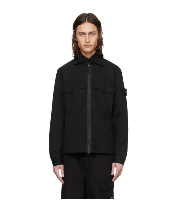 Stone Island Compass-appliqué Zip-up Shirt