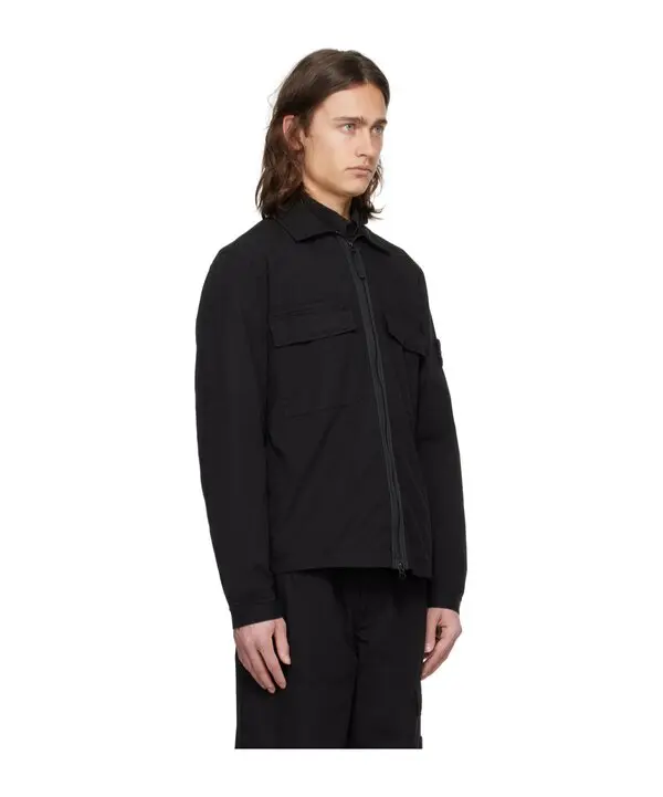 Stone Island Compass-appliqué Zip-up Shirt