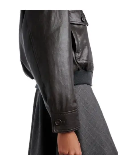 Brunello Cucinelli Dark Brown Leather Cropped Bomber Jacket