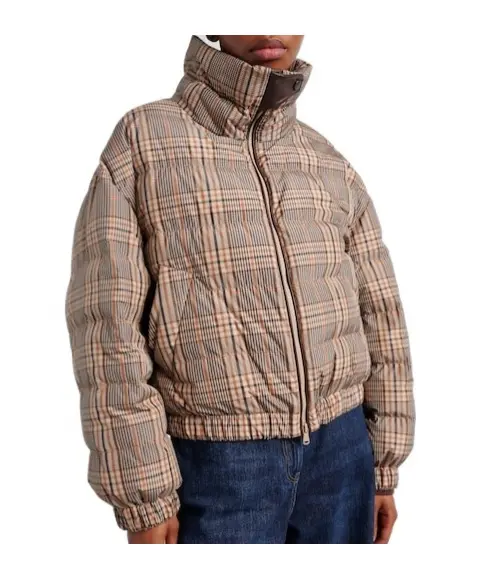 Brunello Cucinelli Checked Leather-trimmed Down Jacket