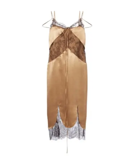 FERRAGAMO Lace-trimmed Satin Midi Dress