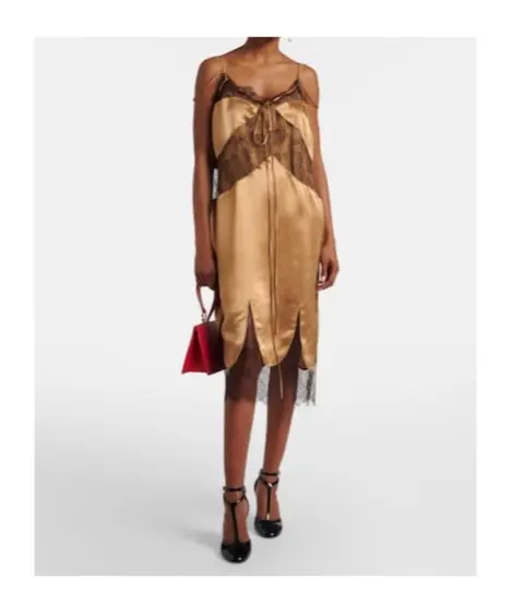 FERRAGAMO Lace-trimmed Satin Midi Dress