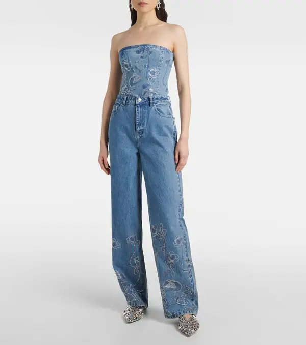 ROTATE BY BIRGER CHRISTENSEN Floral-embellished Wide-leg Jeans