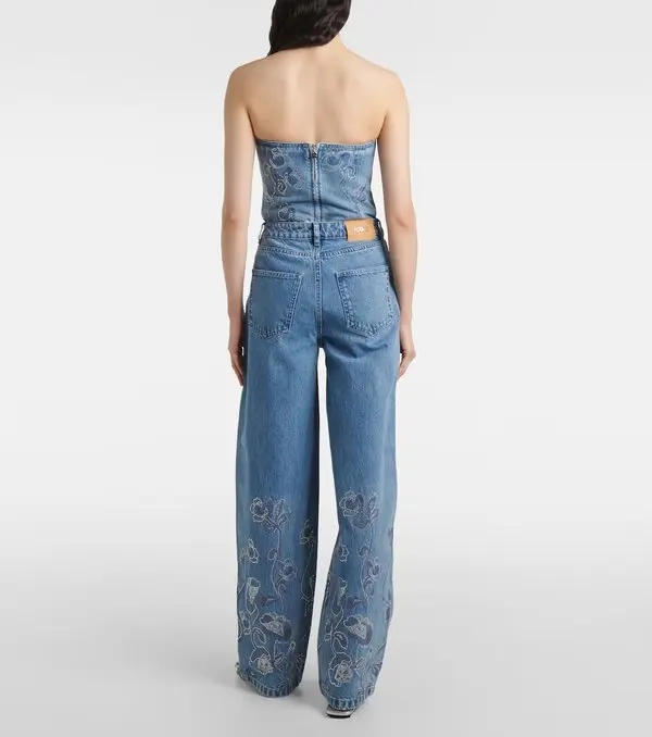 ROTATE BY BIRGER CHRISTENSEN Floral-embellished Wide-leg Jeans