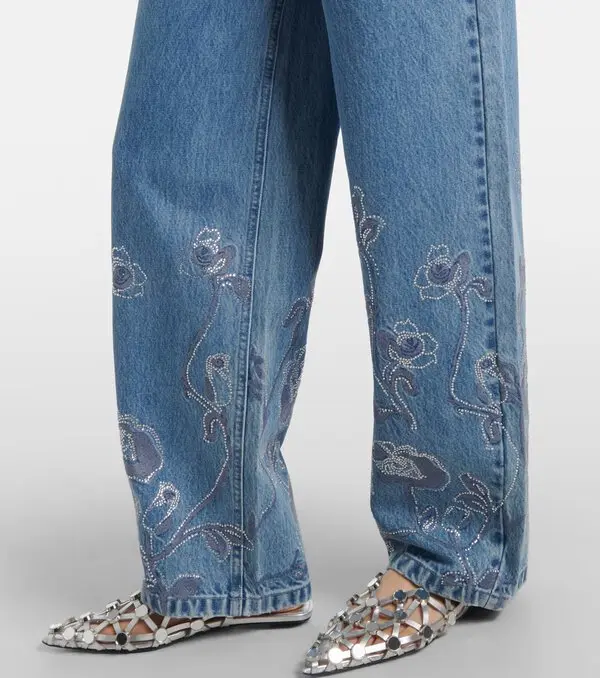 ROTATE BY BIRGER CHRISTENSEN Floral-embellished Wide-leg Jeans