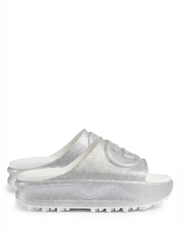 Gucci Interlocking G Platform Slides - Silver