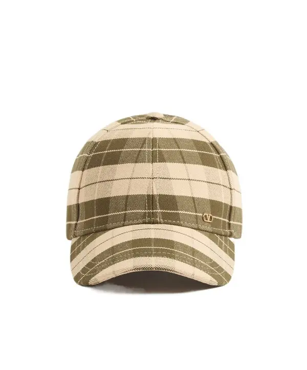 Valentino Garavani Vlogo Signature Baseball Cap In Check Fabric - Nude