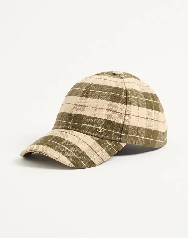 Valentino Garavani Vlogo Signature Baseball Cap In Check Fabric