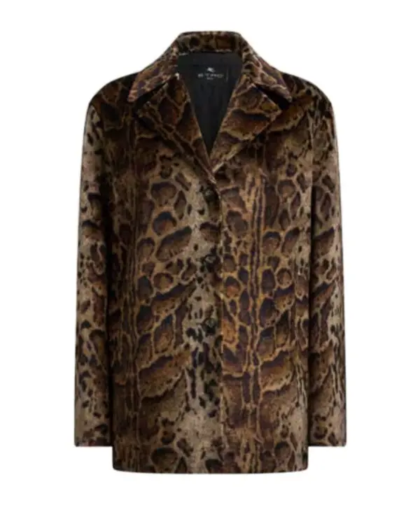 Etro Cropped Velvet Coat With Leopard Motif - Black