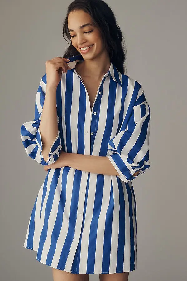 English Factory Striped Shirt Dress - Blue Stripe