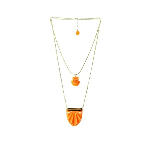 GISSA BICALHO Handmade Acrylic Necklace With Double Charm - Orange