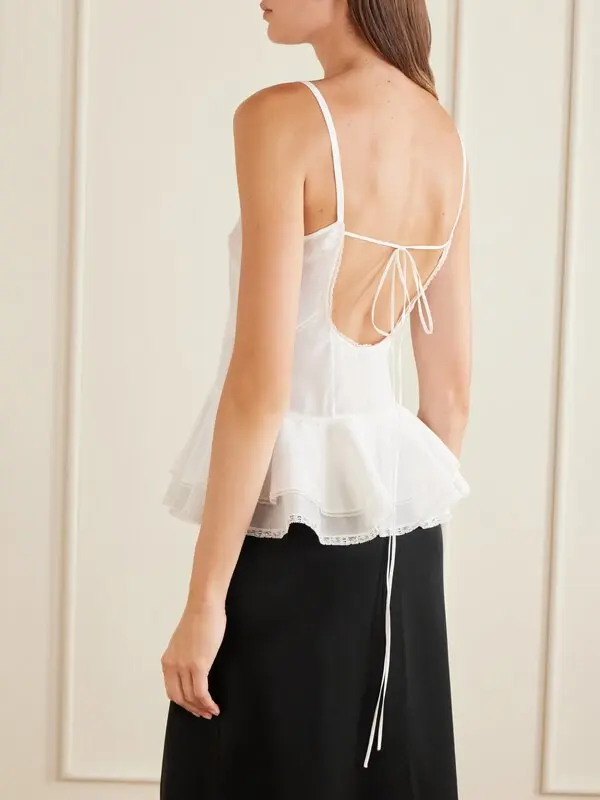 Alexander McQueen Ruffled Lace-trimmed Silk Peplum Top