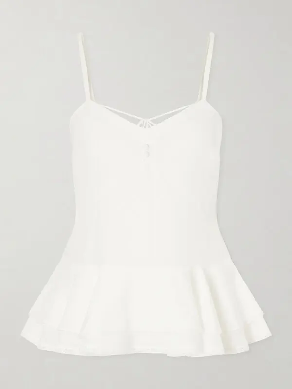 Alexander McQueen Ruffled Lace-trimmed Silk Peplum Top - White