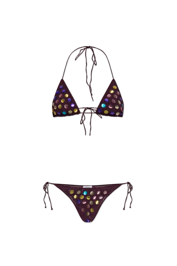 Oseree Embellished Triangle Two-piece Swimsuit - Purple