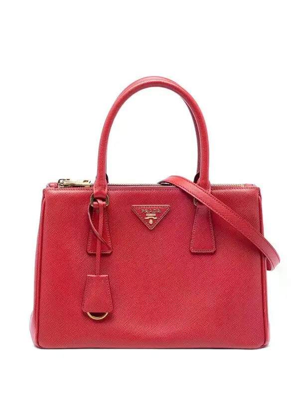 Prada Saffiano Leather Galleria Double Zip Satchel - Red