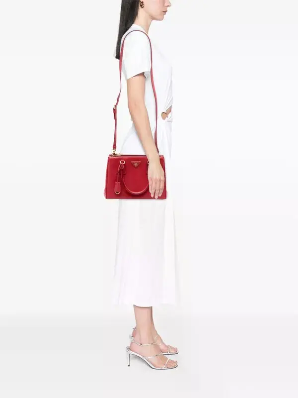 Prada Saffiano Leather Galleria Double Zip Satchel - Red