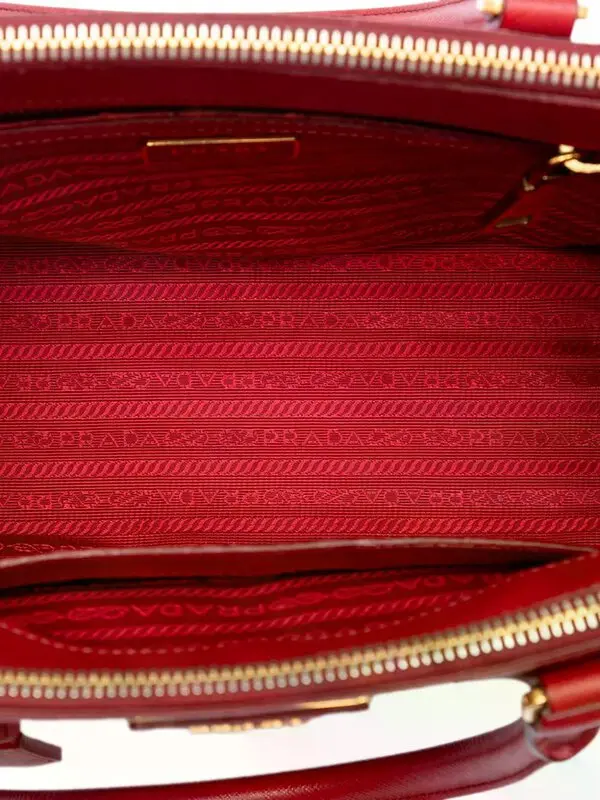 Prada Saffiano Leather Galleria Double Zip Satchel - Red