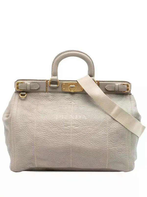 Prada Vitello Daino Canapa Logo Frame Satchel - Grey