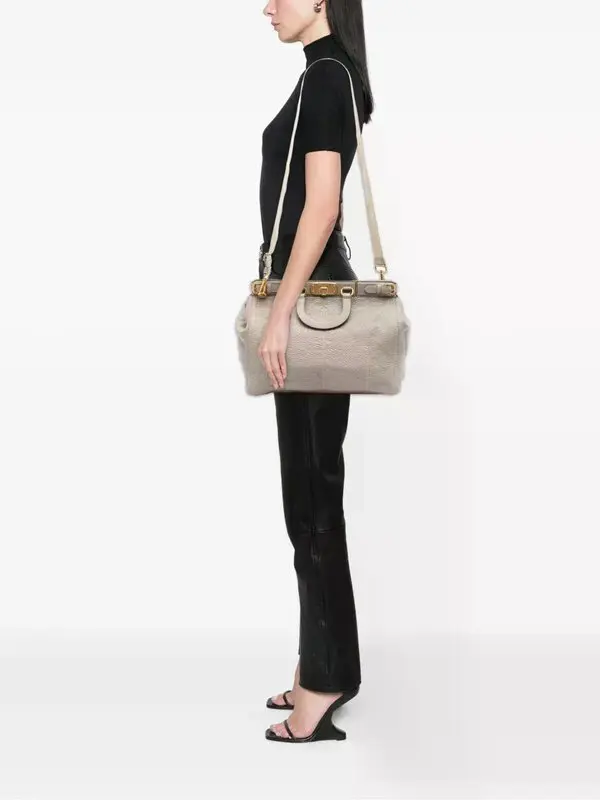 Prada Vitello Daino Canapa Logo Frame Satchel - Grey