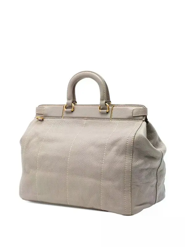 Prada Vitello Daino Canapa Logo Frame Satchel - Grey