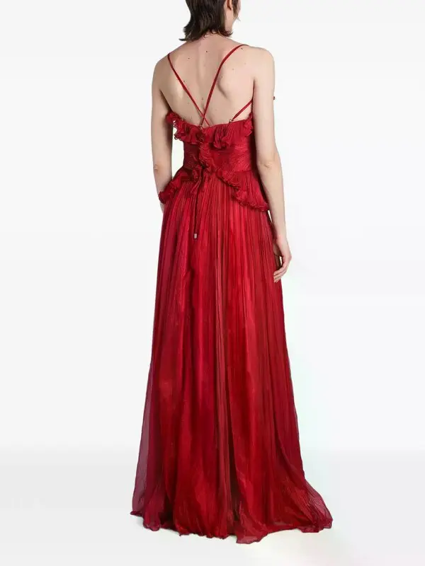 IRIS SERBAN Ruffled Pleated Maxi Dress
