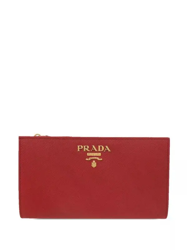 Prada 2010-2026 Saffiano Bifold Wallet Long Wallets - Red