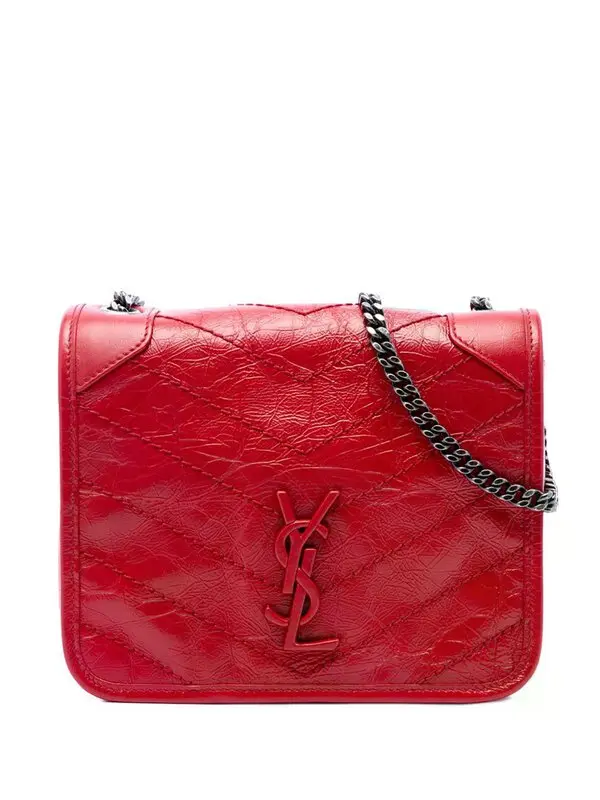 Saint Laurent Crinkled Calfskin Niki Wallet On Chain Crossbody Bag - Red