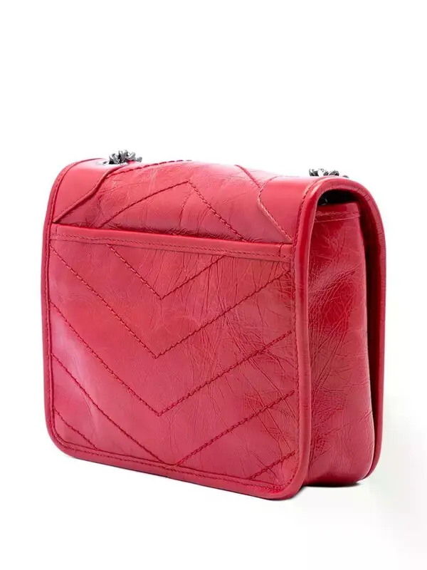 Saint Laurent Crinkled Calfskin Niki Wallet On Chain Crossbody Bag - Red