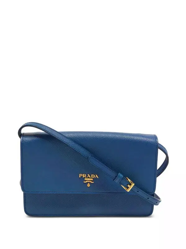Prada Saffiano Lux Flap Wallet On Chain - Blue
