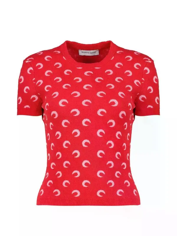 MARINE SERRE Bouclé Texture Moon Logo T-shirt - Red