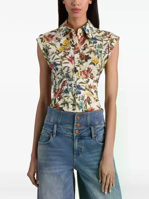 Alice + Olivia Kim Floral-print Corset Top - Neutrals