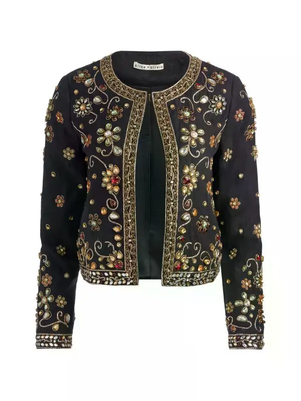 Alice + Olivia Crystal Embellished Embroidered Jacket