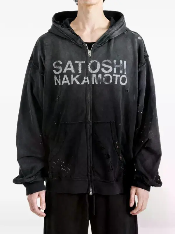 SATOSHI NAKAMOTO Distressed Logo Hoodie