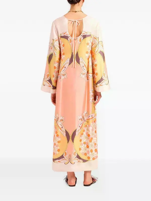 La DoubleJ Flame Butterfly-print V-neck Maxi Dress - Neutrals