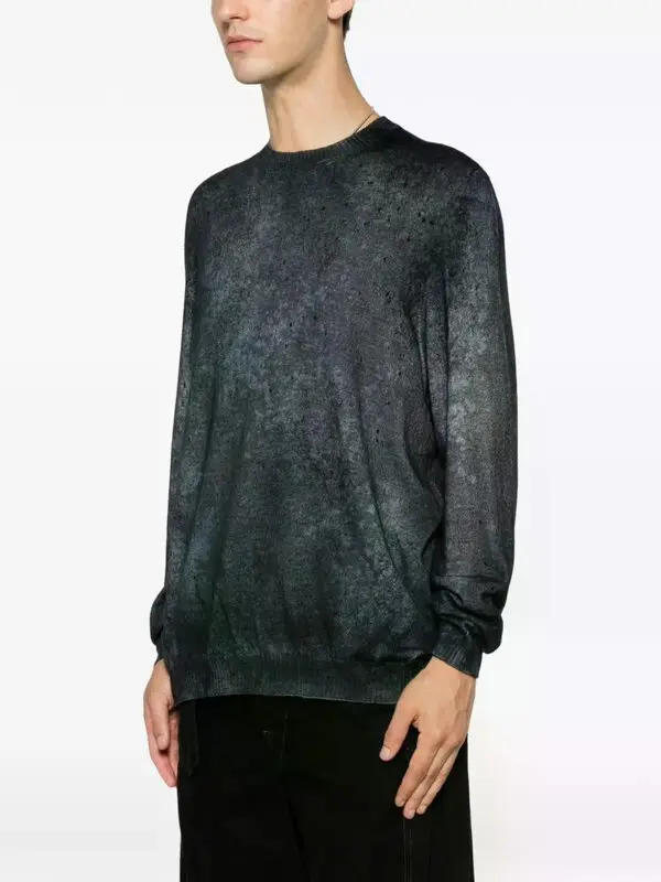 Avant Toi Distressed Effect Acid Wash Sweater - Blue