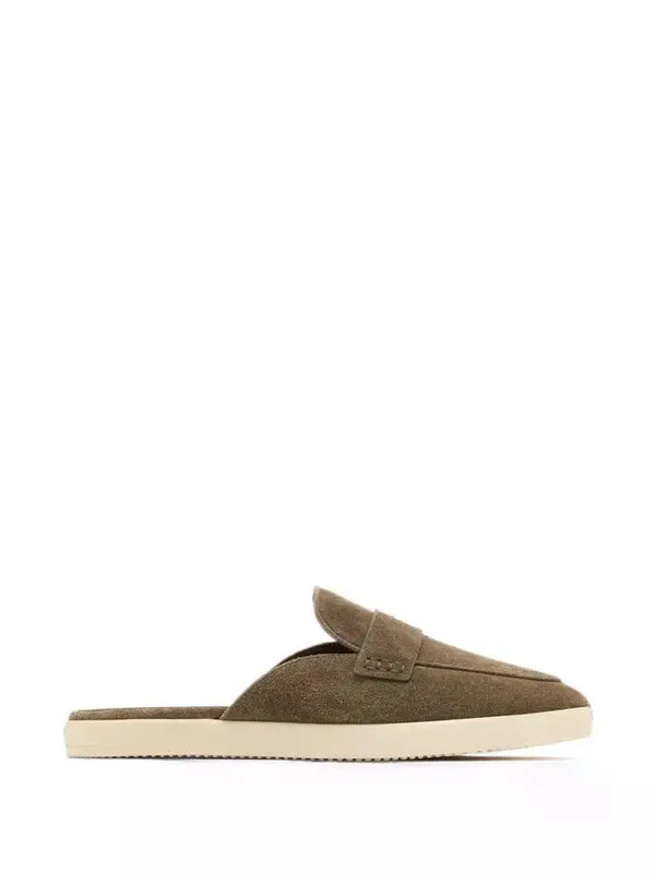 Tory Burch Suede Slip-on Mules With Gold-tone Logo Plaque - Brown