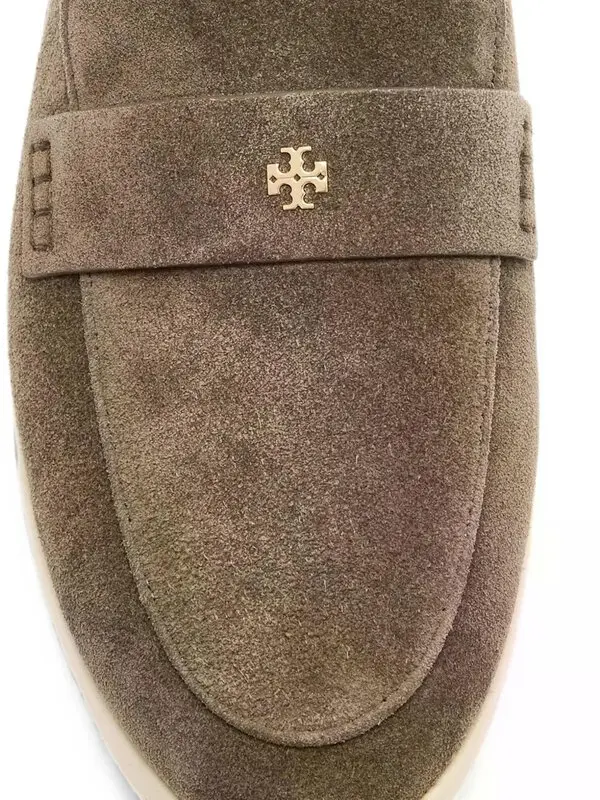 Tory Burch Suede Slip-on Mules With Gold-tone Logo Plaque - Brown