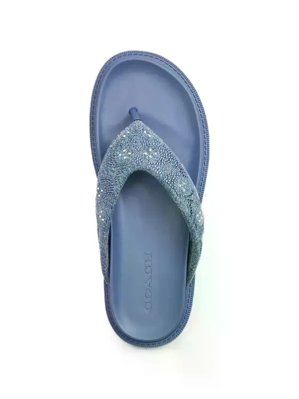 COACH Crystal Embellished Logo Print Flip Flops