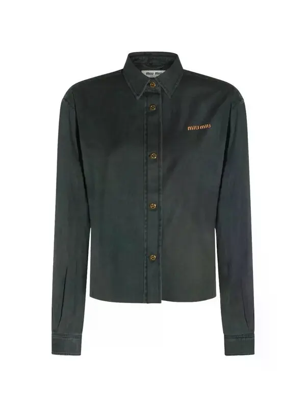 Miu Miu Logo Embroidered Button-up Shirt - Green