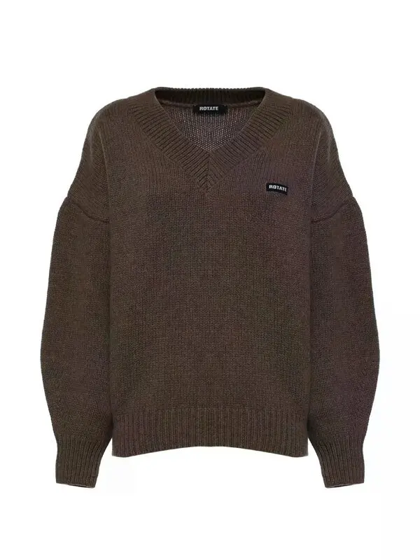 ROTATE BY BIRGER CHRISTENSEN Logo Patch V-neck Sweater