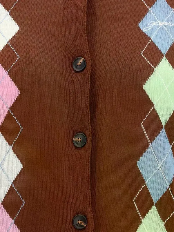GANNI Diamond-pattern Cardigan - Brown