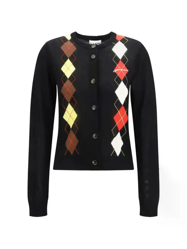 GANNI Diamond-pattern Cardigan - Black