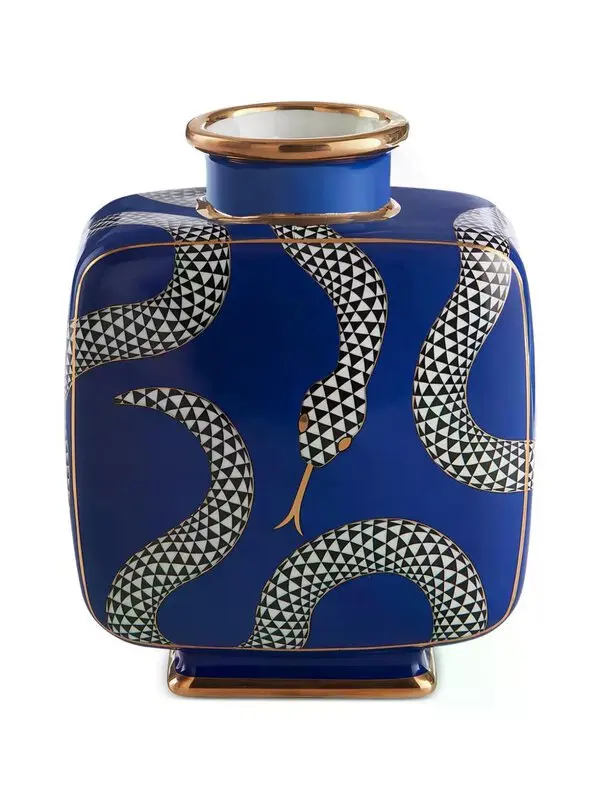 Jonathan Adler Snake-print Gold-tone Vase - Blue