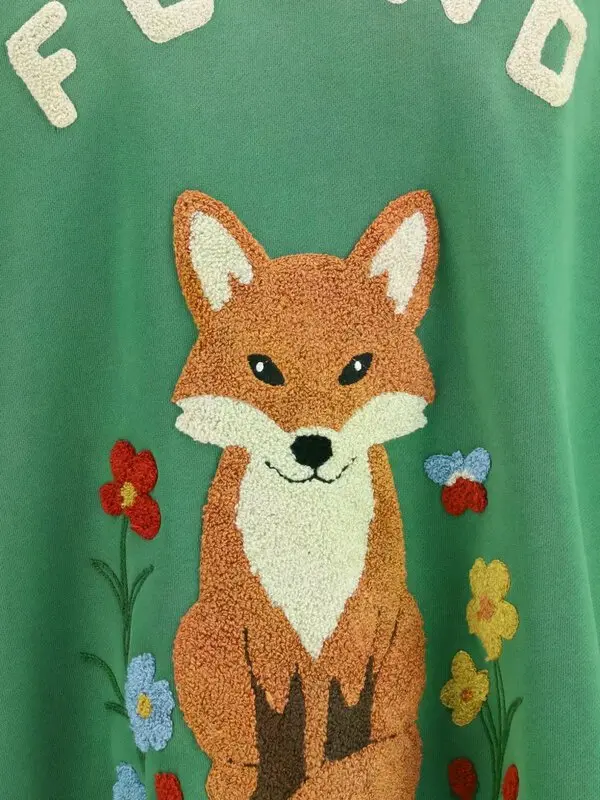 FOUND Embroidered Fox Motif Hoodie