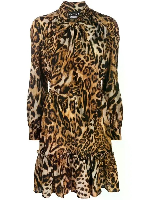 Moschino Leopard Print Silk Mini Dress